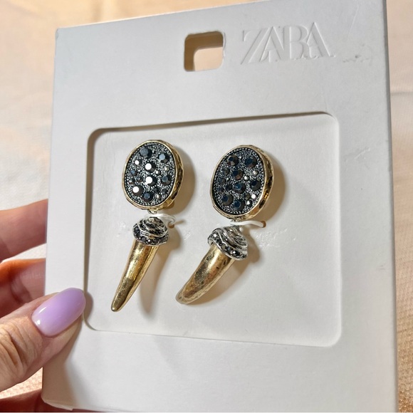 Zara | Jewelry | Zara Crystal And Golden Horn Earrings Nwt | Poshmark